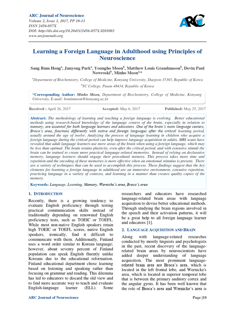 Learning A Foreign Language in Adulthood | PDF | Memory | Speech