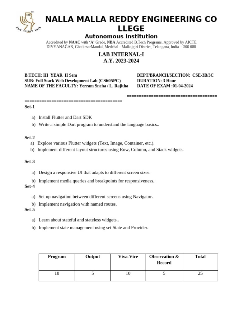 Flutter Lab Internal1 | PDF