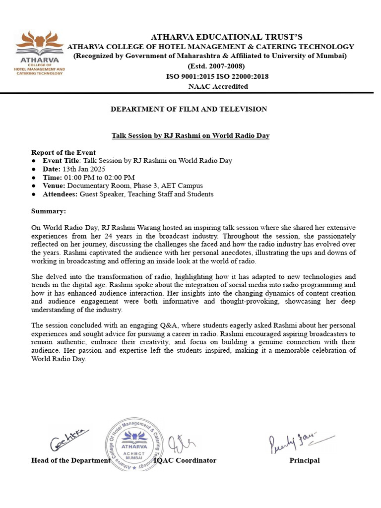 Talk Session by RJ Rashmi on World Radio Day | PDF | Human Communication