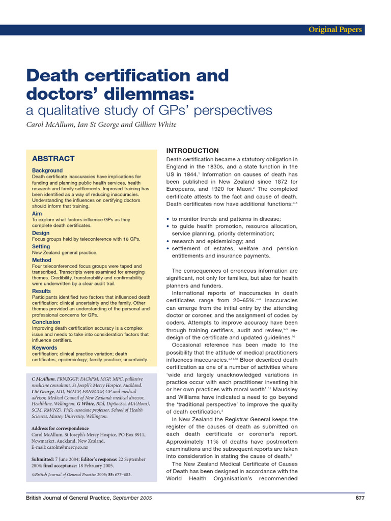 Factors Influencing Death Certification Accuracy | PDF | General ...