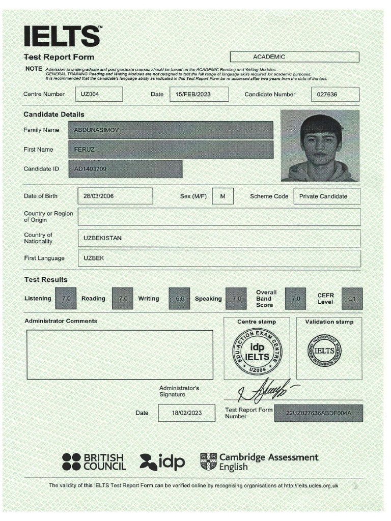 ielts result | PDF