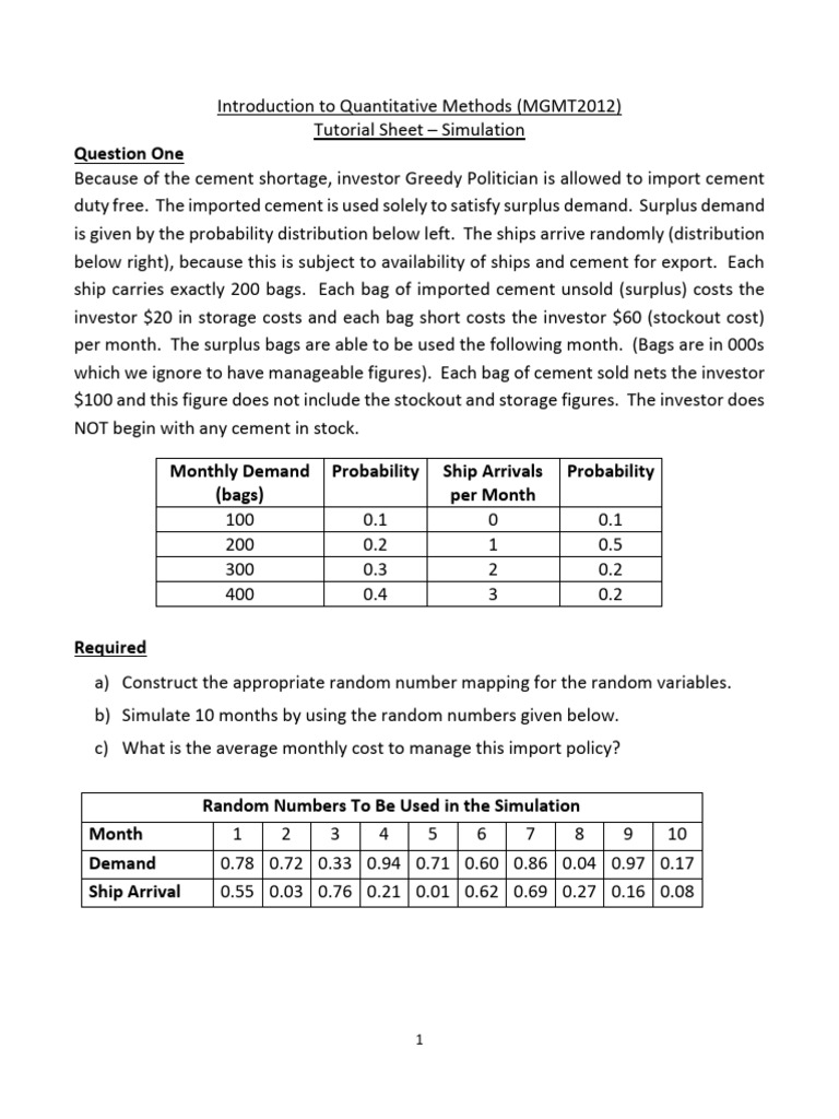 Tutorial Sheet 4 Simulation | PDF | Inventory | Probability Distribution