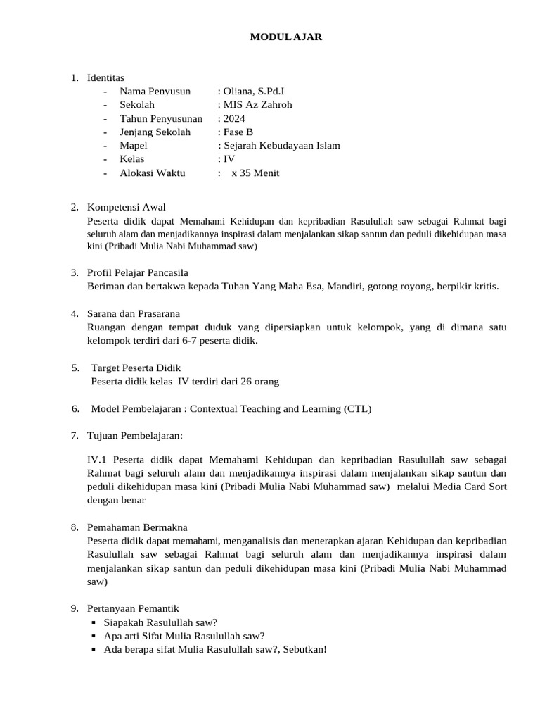 MODUL AJAR SKI Kls 4 | PDF