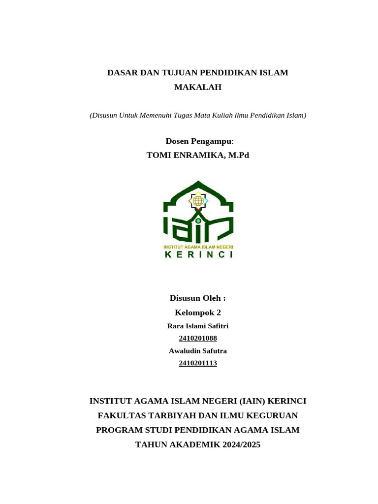 Dasar dan Tujuan Pendidikan Islam | PDF
