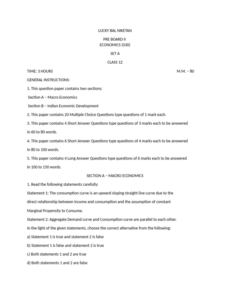 ECONOMICS PRE BOARD .LBN | PDF | Green Revolution | Reserve Bank Of India