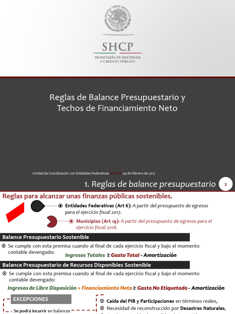 Reglas de Balance Presupuestario y Techos de Financiamiento Neto | PDF | Pagos | Presupuesto