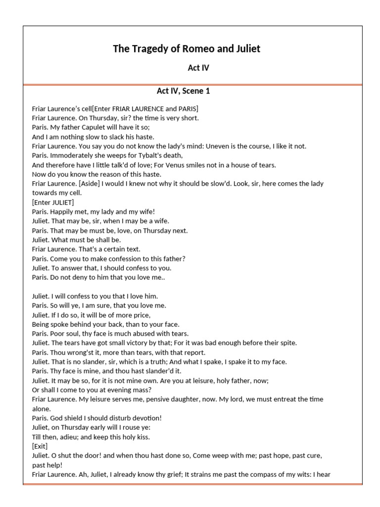 Romeo and Juliet Act 4 | PDF | Characters In Romeo And Juliet