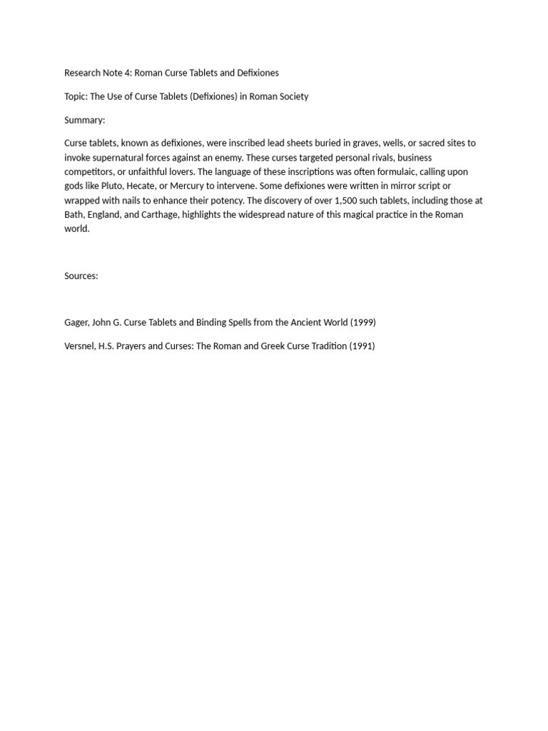 Roman Curse Tablets and Defixiones | PDF