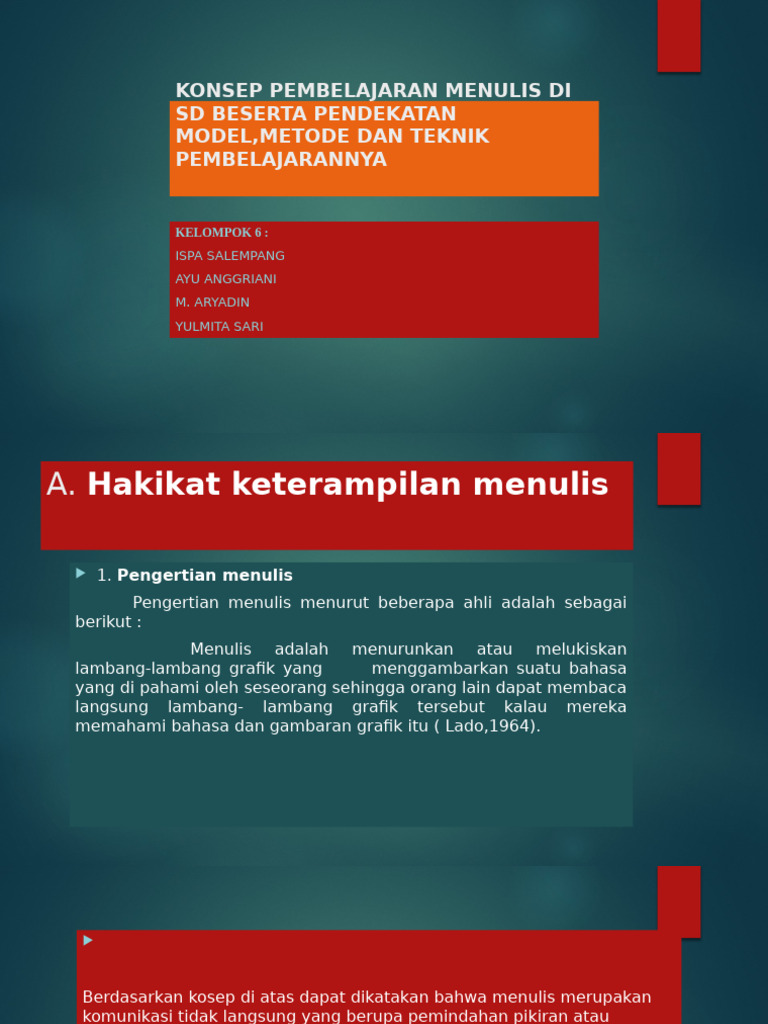 Konsep Pembelajaran Menulis Di SD Beserta Pendekatan Model, Metode | PDF