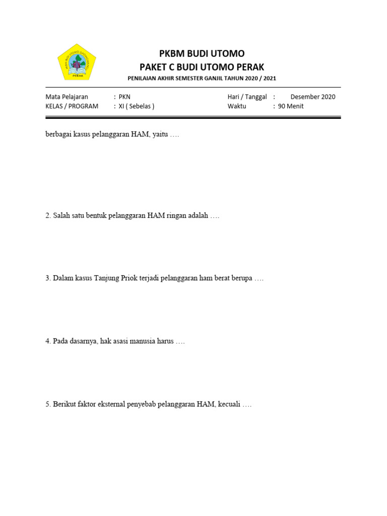 SOAL PKN KELAS 11 PC | PDF