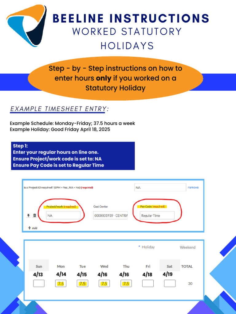 Beeline Time Entry Instructions Worked Holidays Only | PDF