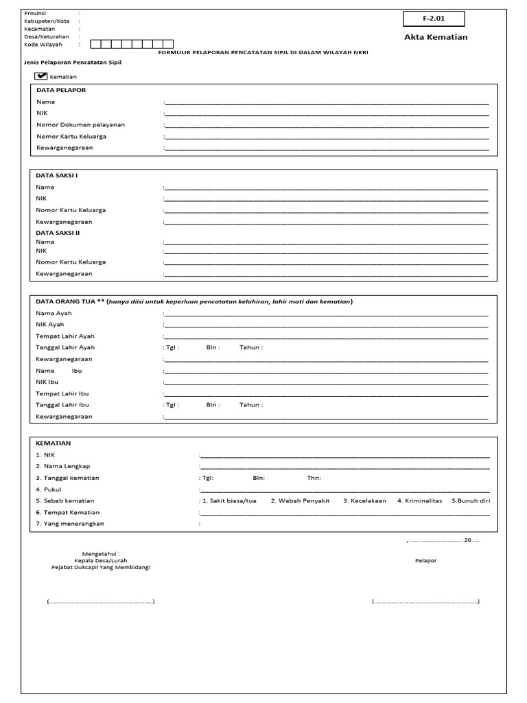 FORMULIR F2 - 01 - Akta - Kematian | PDF