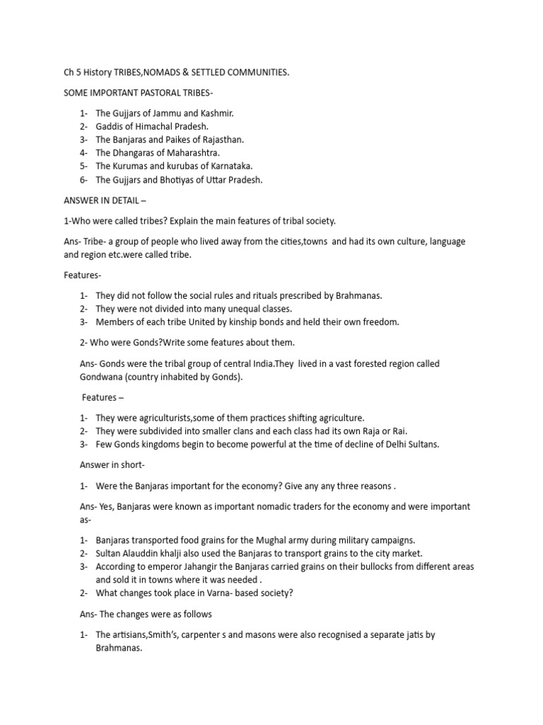 CH 5 PT2 History Tribes, Nomads and Settled Communitiy | PDF | Social Groups Of India | South Asia