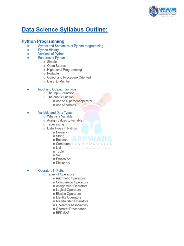 Comprehensive Python Data Science Syllabus | PDF | Deep Learning | Artificial Intelligence
