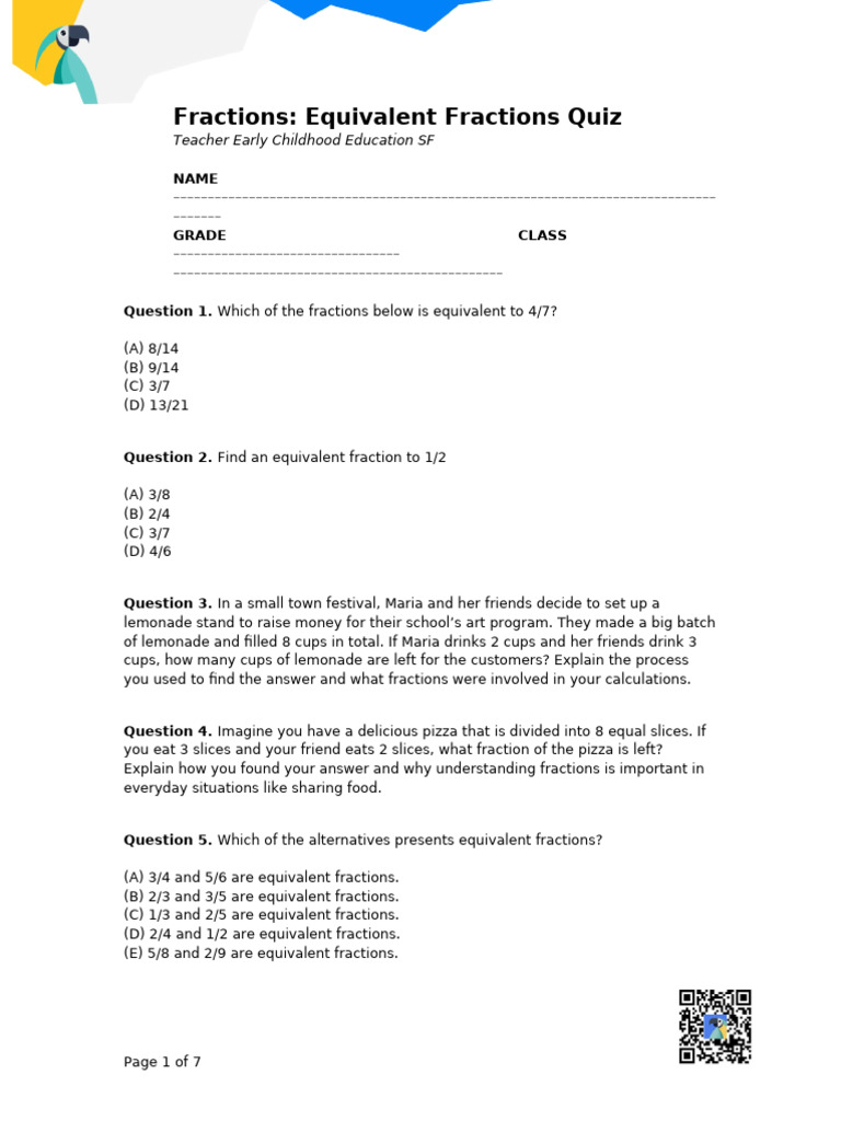 Fractions - Equivalent Fractions Quiz | PDF | Odds | Division (Mathematics)