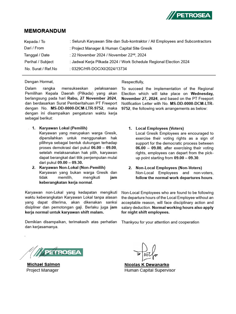 Memo 044 - Work Schedule Regional Election 2024 | PDF