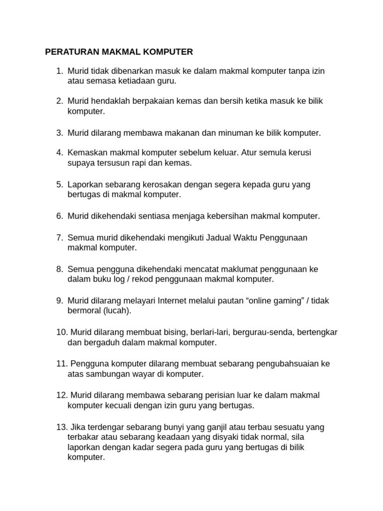 Peraturan Makmal Komputer | PDF