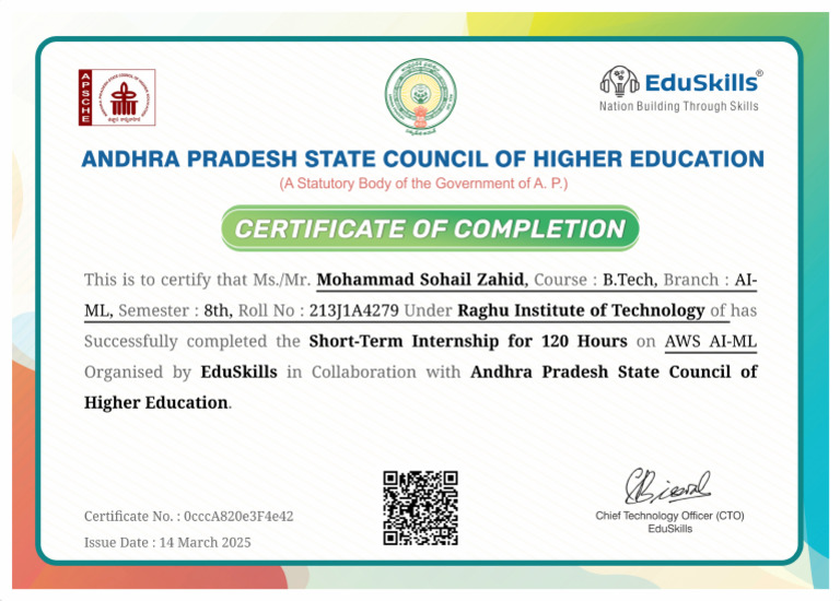 Mohammad Sohail Zahid - Certificate | PDF