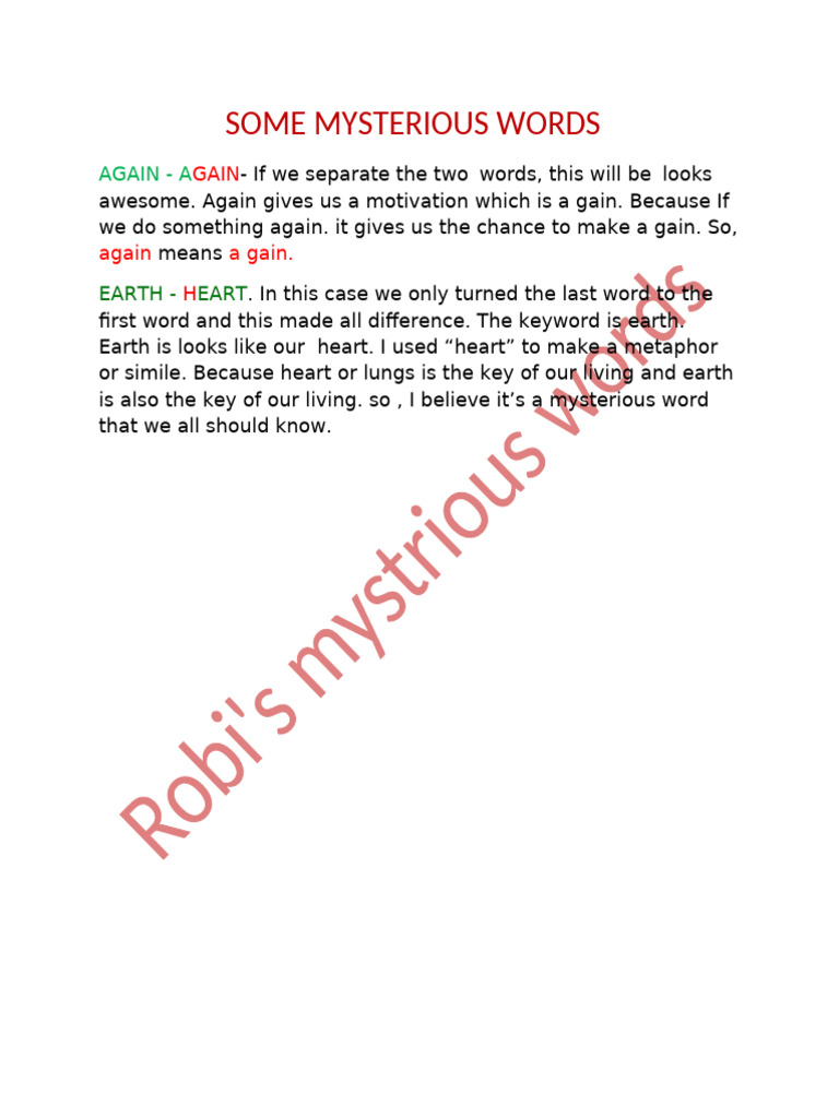 Mysterious Words: Again and Earth | PDF