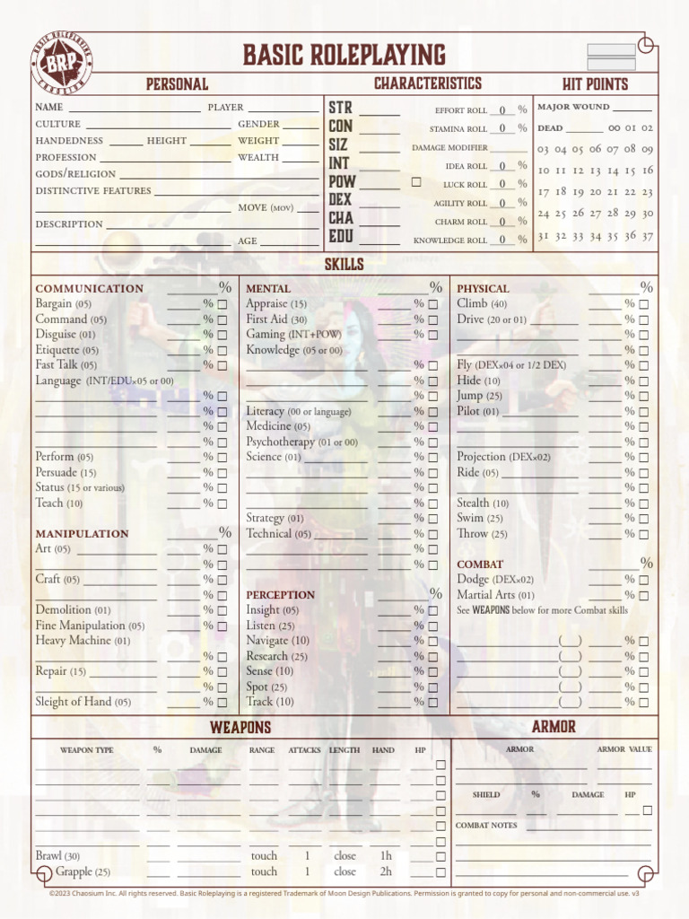 .trashed-BRP Character Sheet - Fillable | PDF