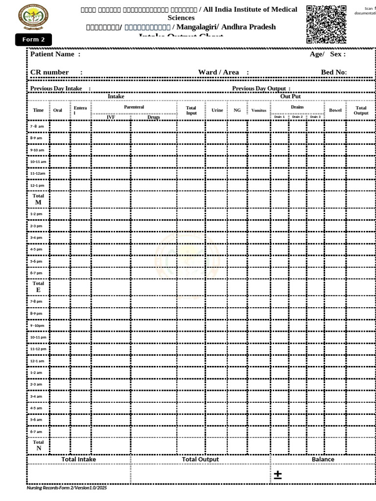 Form 2 Ver 1.0 - Intake Output Chart | PDF | Medical Treatments ...