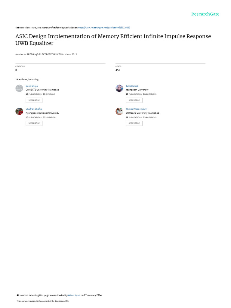ASIC Design Implementation of Memory Efficient Infinite Impulse Response UWB Equalizer | PDF ...