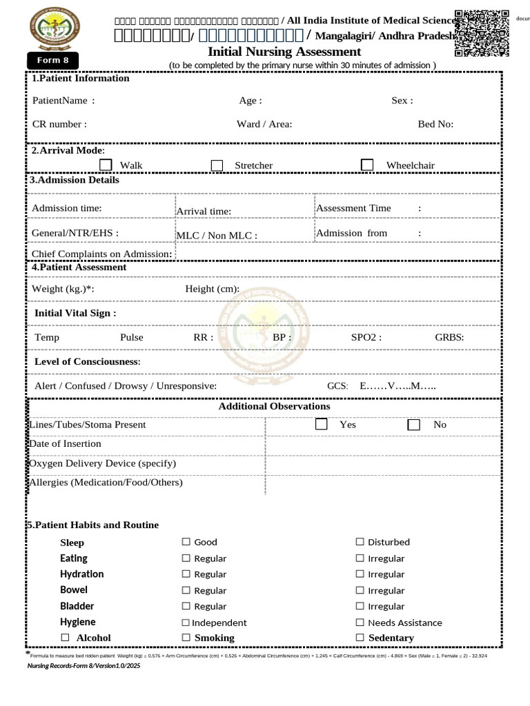 Form 8 Ver 1.0-Initial Assessment Form | PDF | Medical Specialties ...
