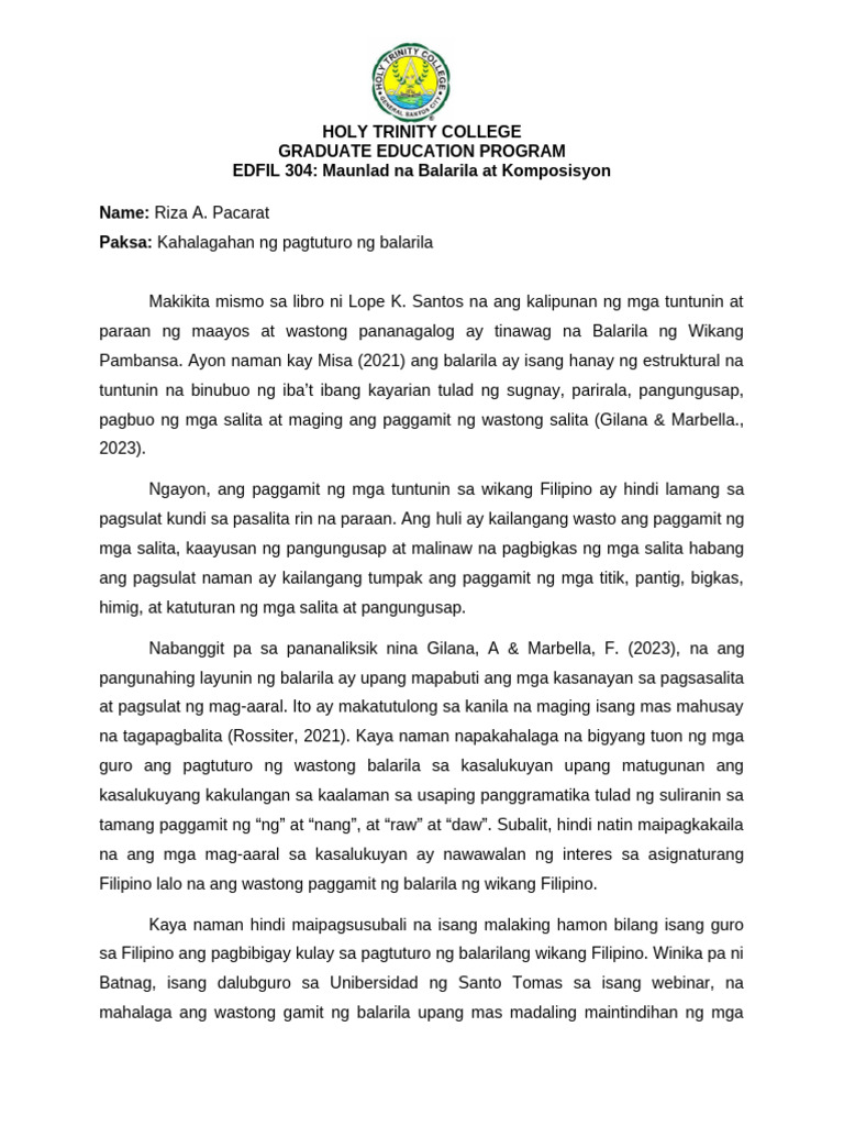 Kahalagan NG Pagtuturo NG Balarila | PDF