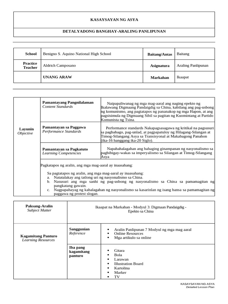 Demo Lesson Plan Aldrich | PDF