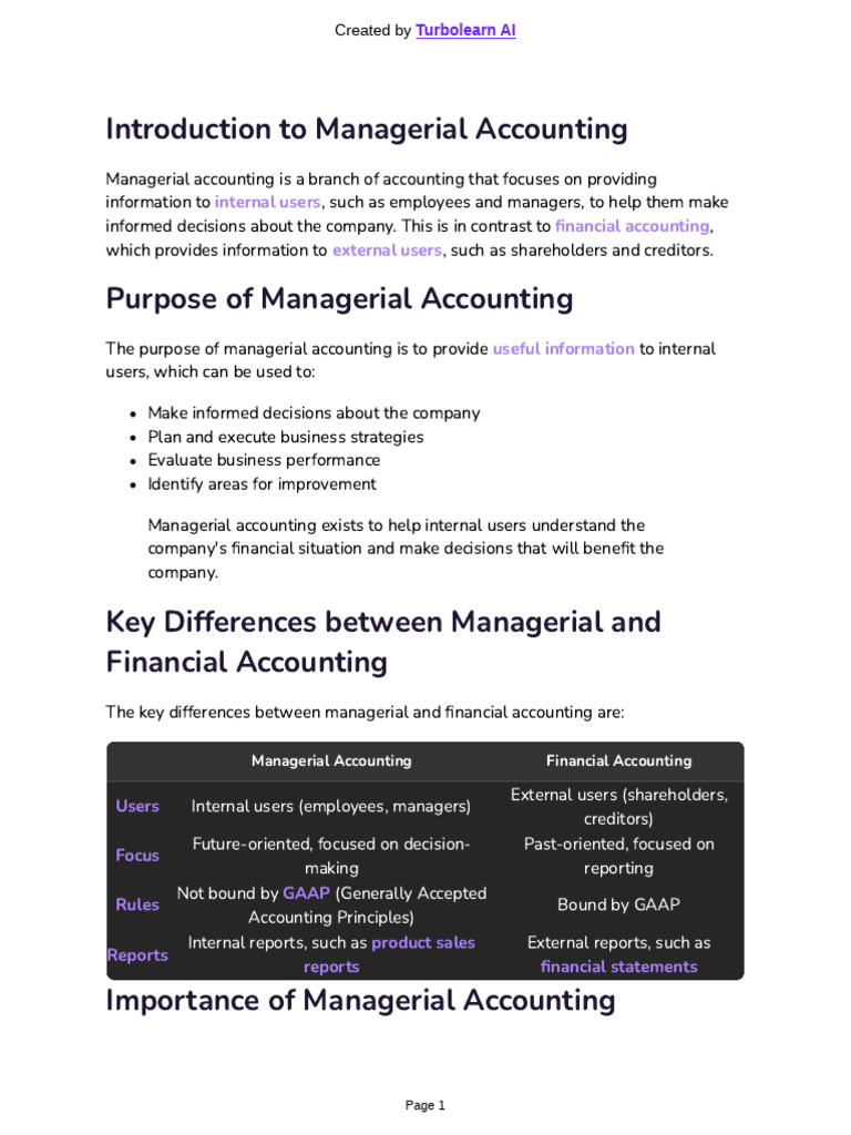 Managerial Accounting Overview and Cost Classification | PDF ...