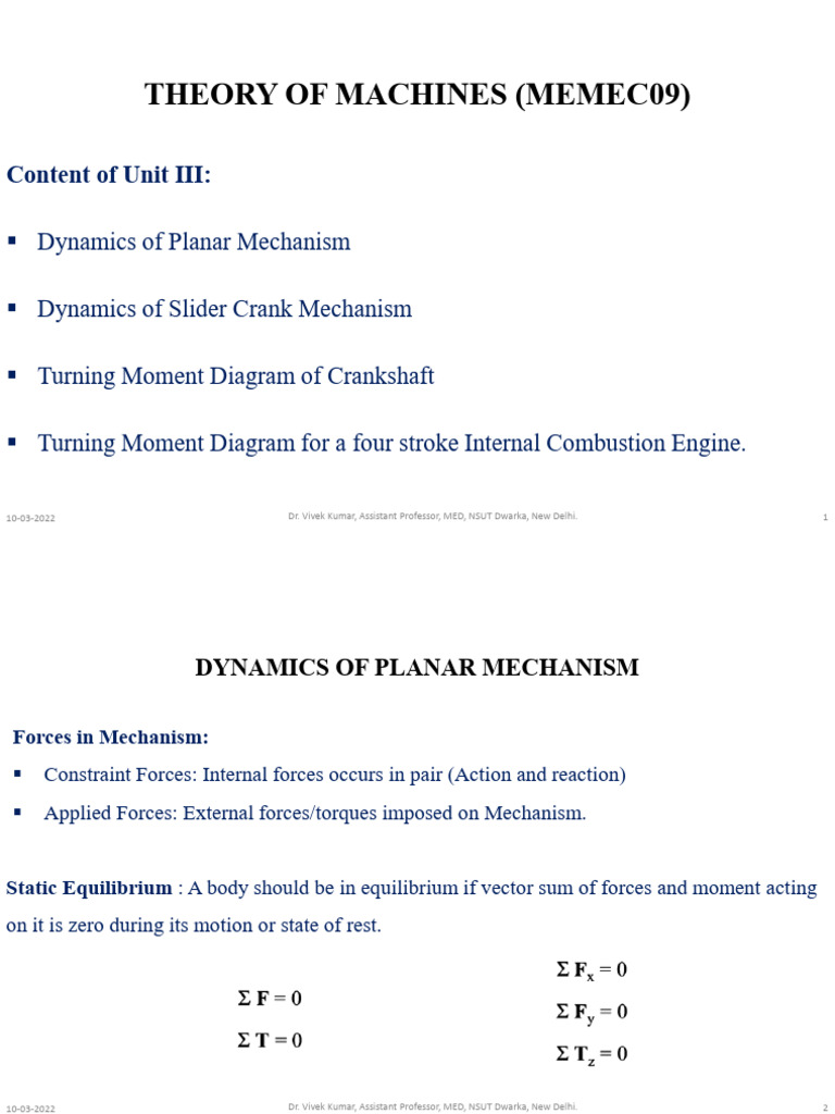 Dynamics of Planar Mechanism | PDF