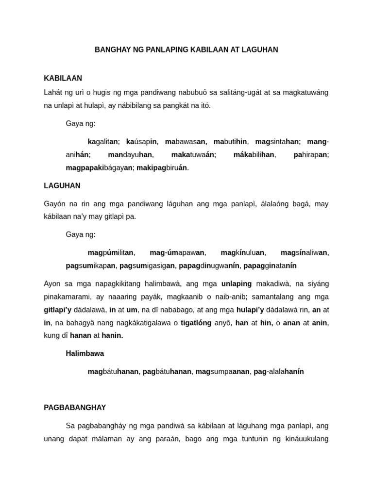 Banghay NG Panlaping Kabilaan at Laguhan | PDF