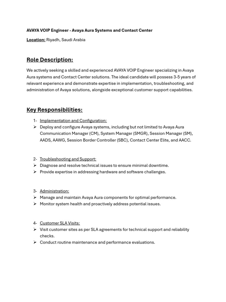 Avaya VOIP Engineer Job in Riyadh | PDF | Voice Over Ip | Computing