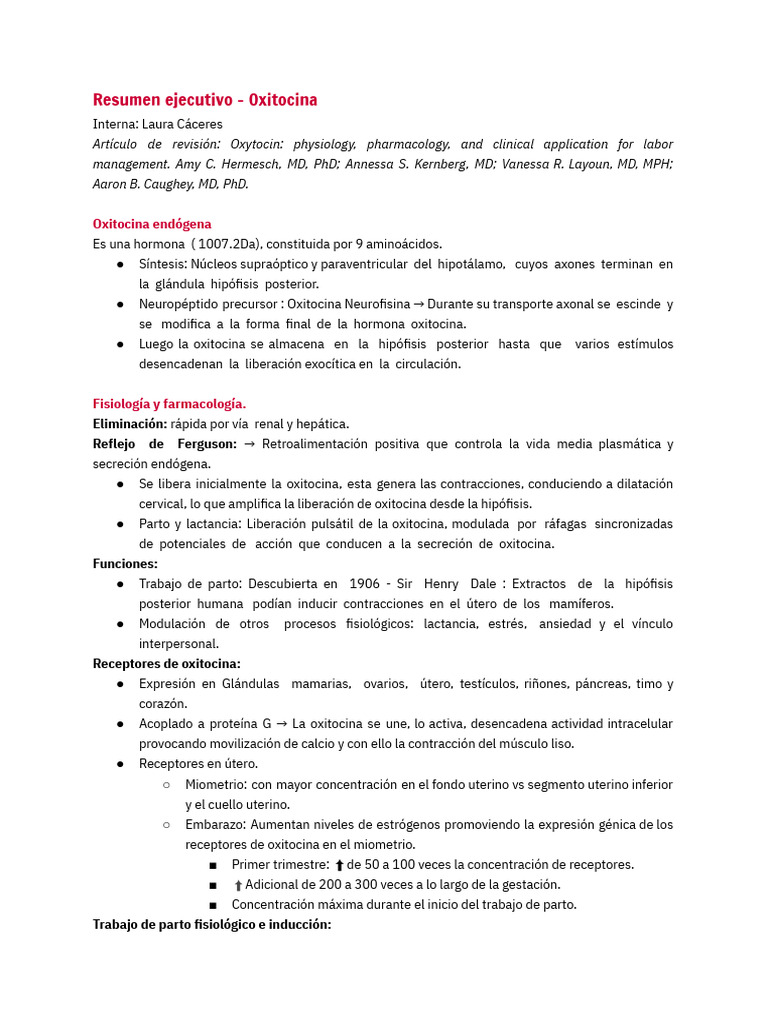 Resumen Ejecutivo - Oxitocina Lau | PDF | Parto | Lactancia