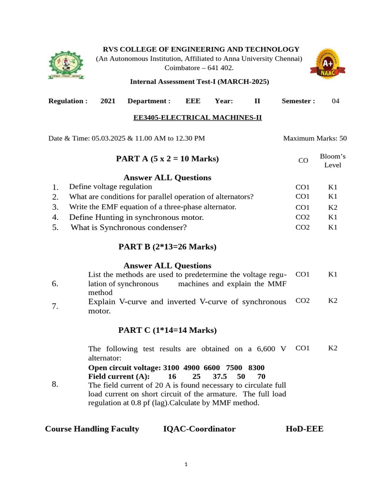 IAT 1 QP - EM-II-2025 | PDF | Electromagnetism | Electrical Equipment