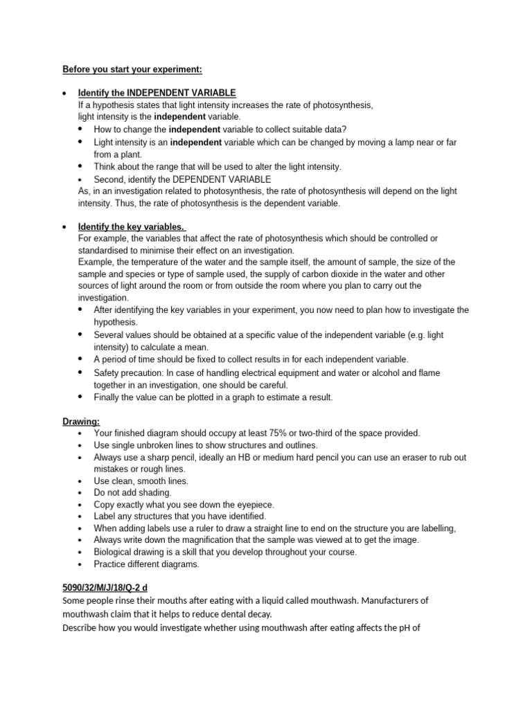 Experiment Design for Biological Variables | PDF | Seed | Photosynthesis