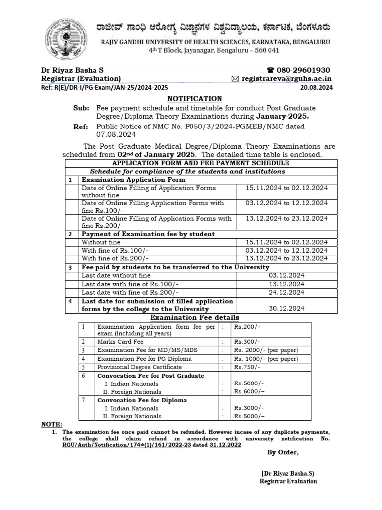 PG_Fee_notification_Time_Table_Jan-2025_Approved_69705 | PDF | Doctor ...
