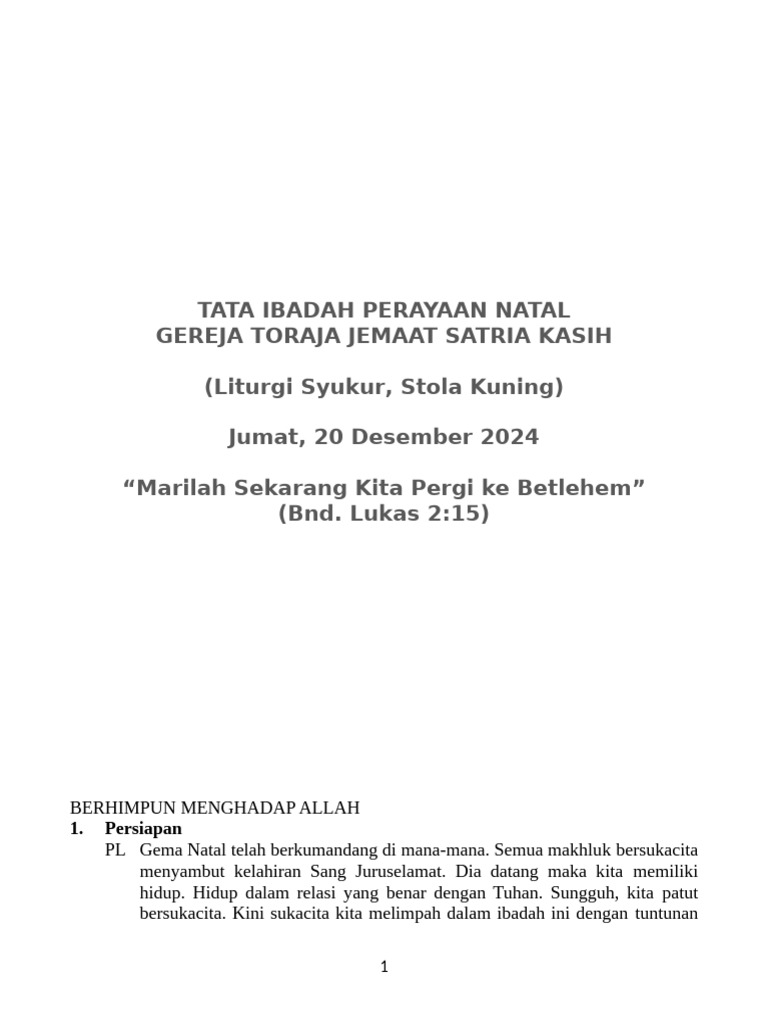 Tata Ibadah Natal jemaat Satria Kasih 2024 FIX | PDF