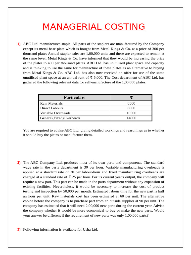 MANAGERIAL COSTING Sums | PDF | Cost Of Goods Sold | Gross Margin