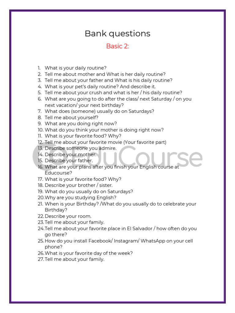 Bank Questions - B2 | PDF