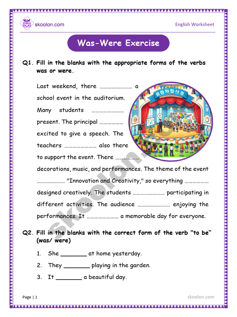 G3 English Grammar Was Were Worksheet 784 | PDF