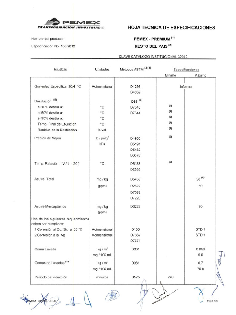 E-105 PEMEX PREMIUM RESTO DEL PAIS Nueva 2019 | PDF