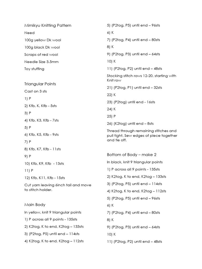 Mimikyu Knitting Pattern | PDF | Knitting | Basic Knitted Fabrics