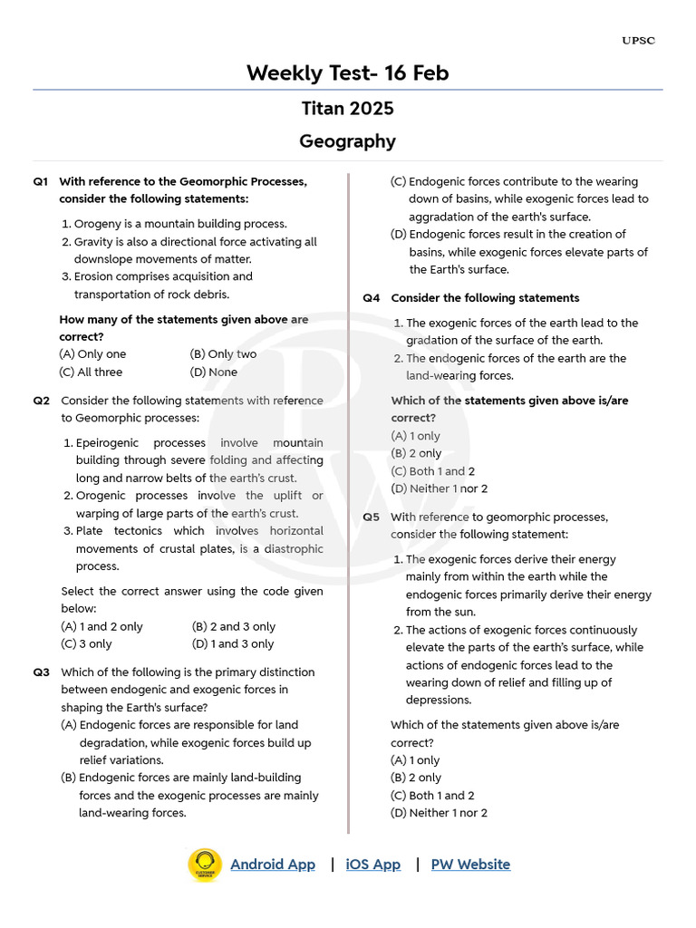 Weekly Test (16 - 02 - 2025) (Geography) | PDF | Volcano | Plate Tectonics
