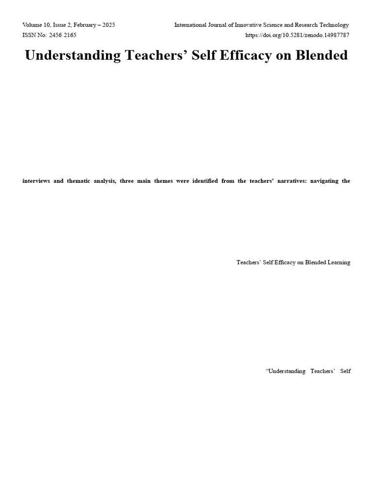 Teacher Self-Efficacy in Blended Learning | PDF | Self Efficacy | Teachers