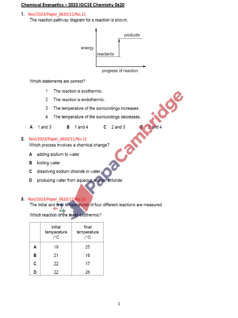 2023N Chemical Energetics IGCSE Chem 0620 | PDF