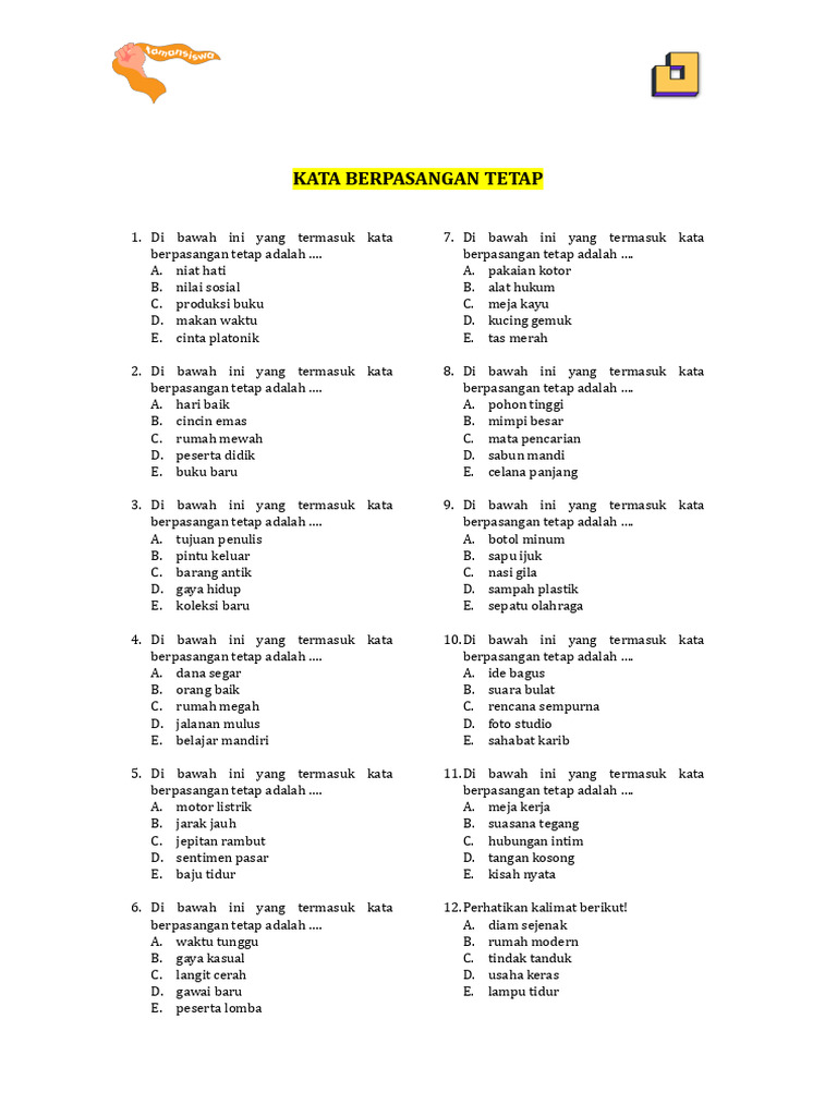 Contoh Kata Berpasangan Tetap | PDF