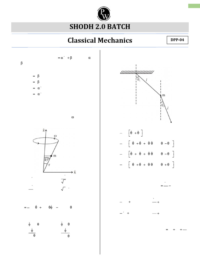 Shodh 2.0 Classical Mechanics Problems | PDF | Lagrangian Mechanics | Momentum