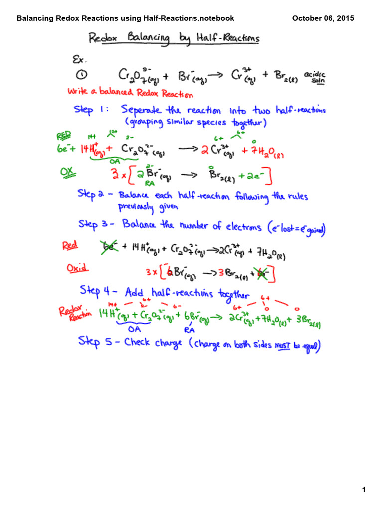 Balancing Redox Reactions Using Half-Reactions | PDF