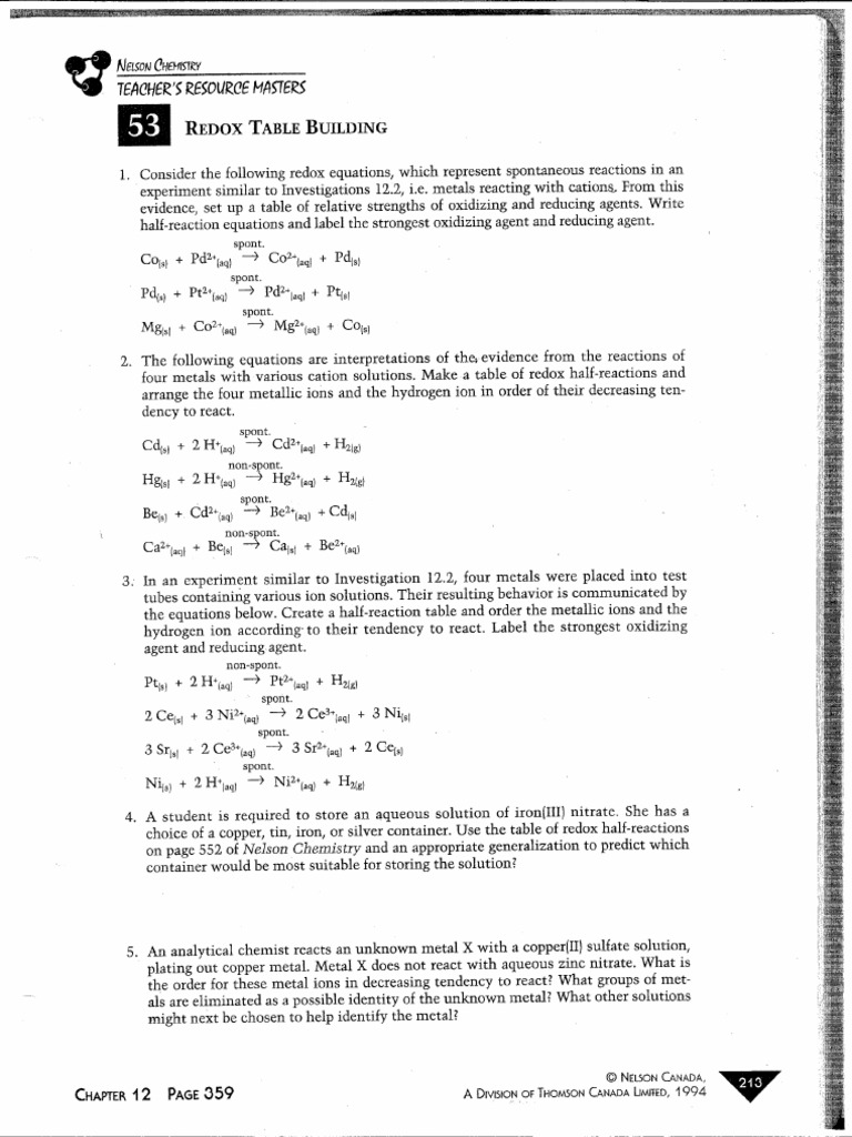 Building A Redox Table Ws | PDF